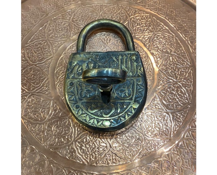 Intricate Elegance: Handmade Brass Calligraphy Lock Figure- 10 Cm / 3. ...