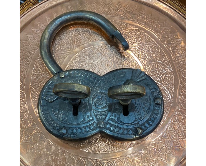 Majestic Duality: Handmade Brass Dual Calligraphy Lock Figure (Large ...