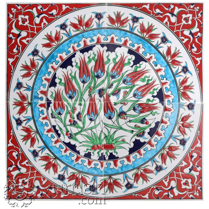 Tulip Pattern Tile with the Perfect Harmony of Red and Blue