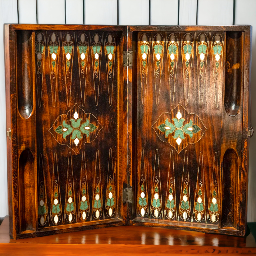 Handmade Backgammon and Chess Set with Jade stone, Mother of Pearl ...