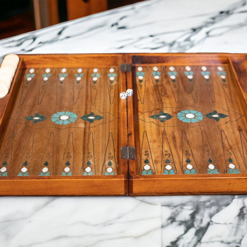 Exquisite Handmade Walnut Backgammon Set with Pieces Holder, Jade Stone ...