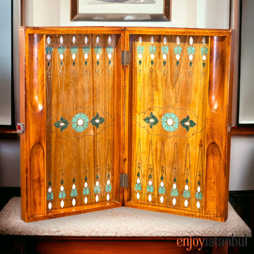 Exquisite Handmade Walnut Backgammon Set with Pieces Holder, Jade Stone ...