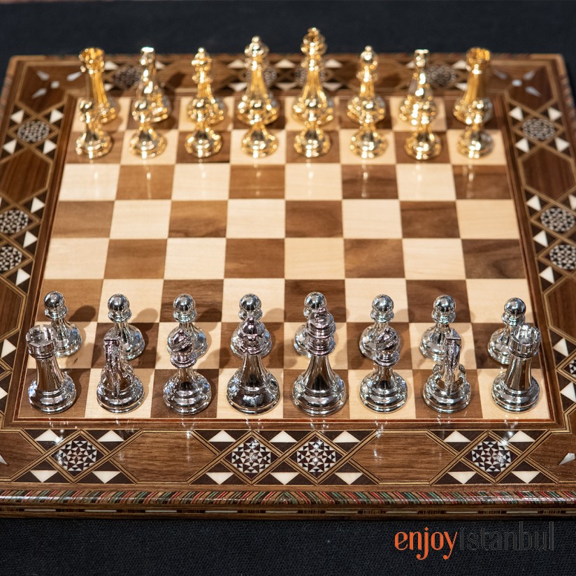 Timeless Grandeur: Large Classic Colored Cells Handmade Chess Set with ...