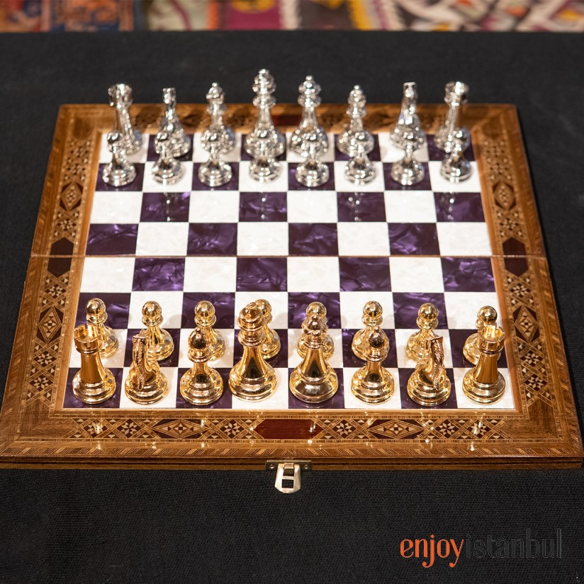 Regal Harmony: Medium-Sized Violet Cells Handmade Folding Chess Set ...