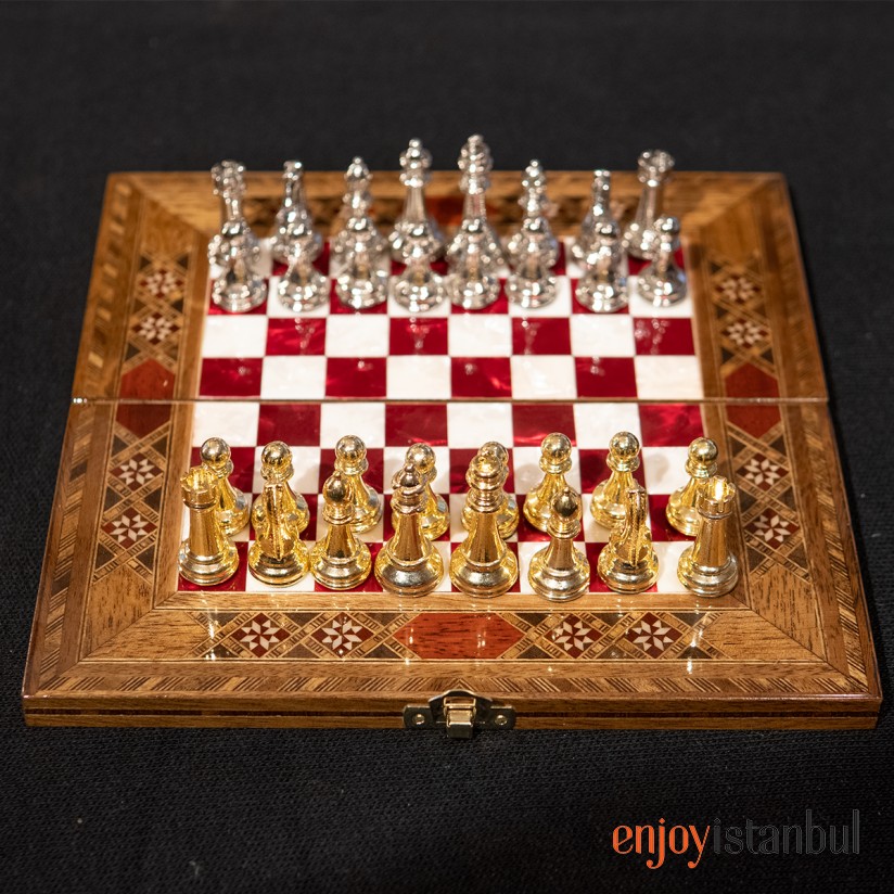 Royal Elegance: Handmade Red Walnut Chess Set with Mother of Pearl ...