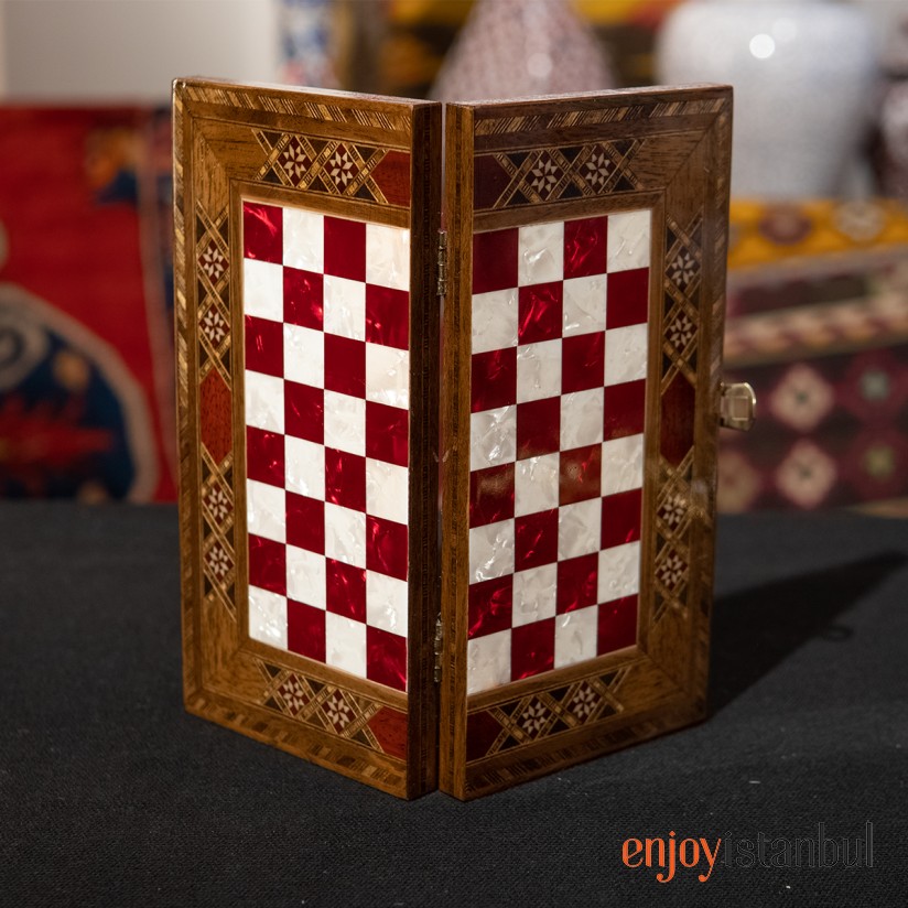 Royal Elegance: Handmade Red Walnut Chess Set with Mother of Pearl ...