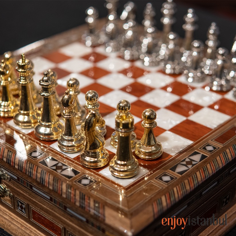 Elegance Unleashed: Handmade Walnut Chess Set with Mother of Pearl ...
