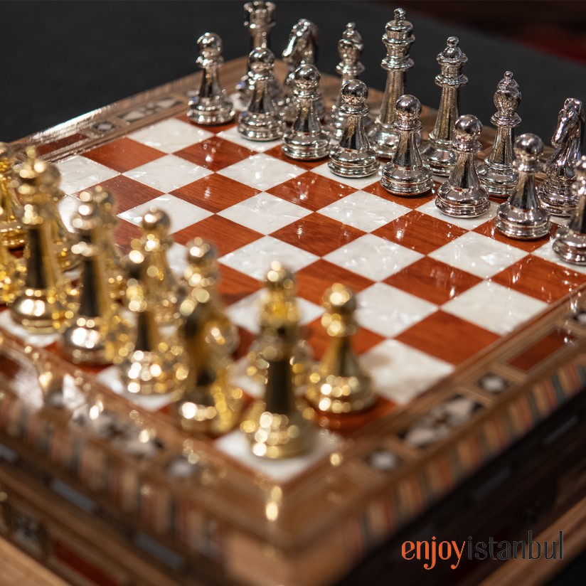 Elegance Unleashed: Handmade Walnut Chess Set with Mother of Pearl ...