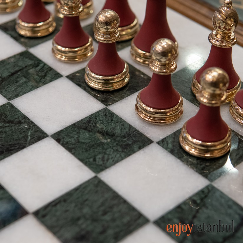 Timeless Elegance: Handmade Marble Chess Board with Reversible Backgammon Set