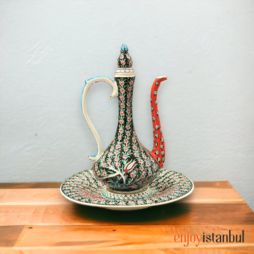 Iznik Design Ceramic Ewer Set with Plate, Tulip Design, Turkish Ewer ...