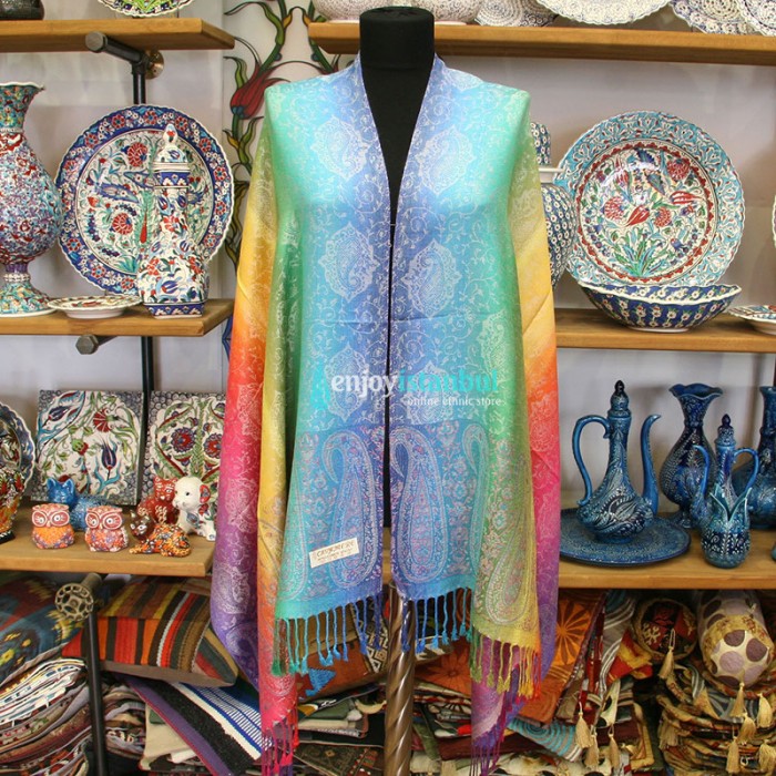 Turkish Shawl - Rainbow Silky Viscose