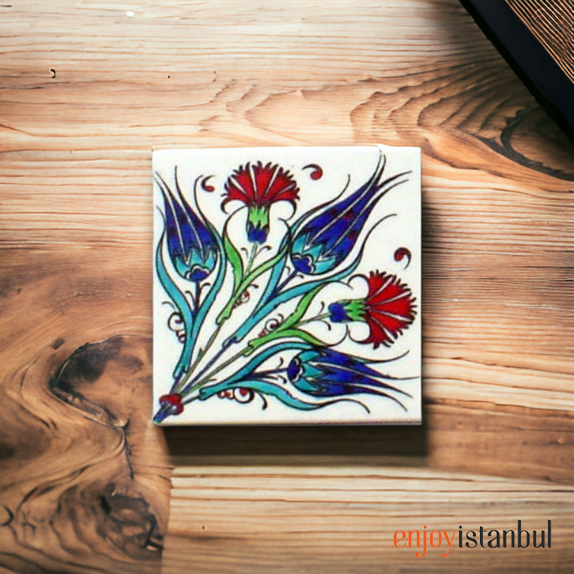 Handcrafted Ceramic Tiles with Blue Tulip Design: Artistic Tiles