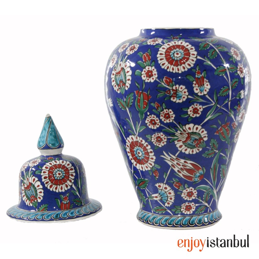 Decorative Tile Shah Vase with Night Garden Decoration 22x40 Cm
