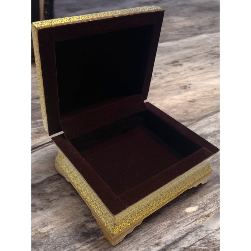 Handcrafted wooden box with bronze-layered Iranian patterns