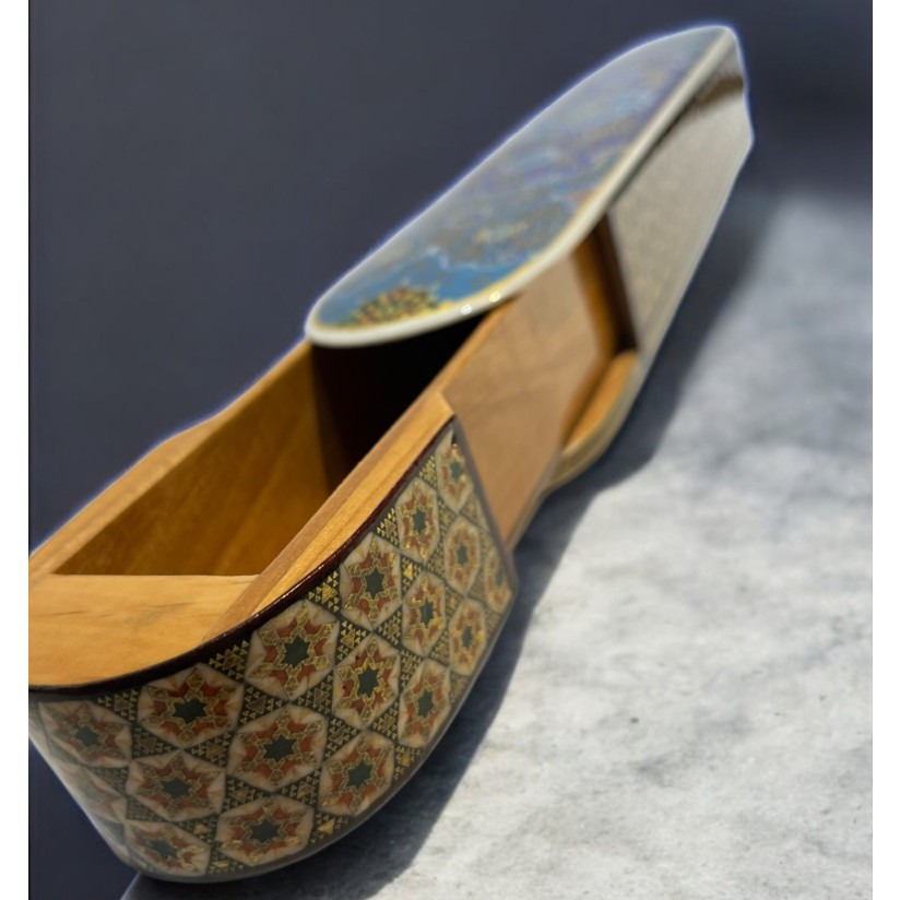 Cylinder Handcrafted wooden box with bronze-layered Iranian miniature ...