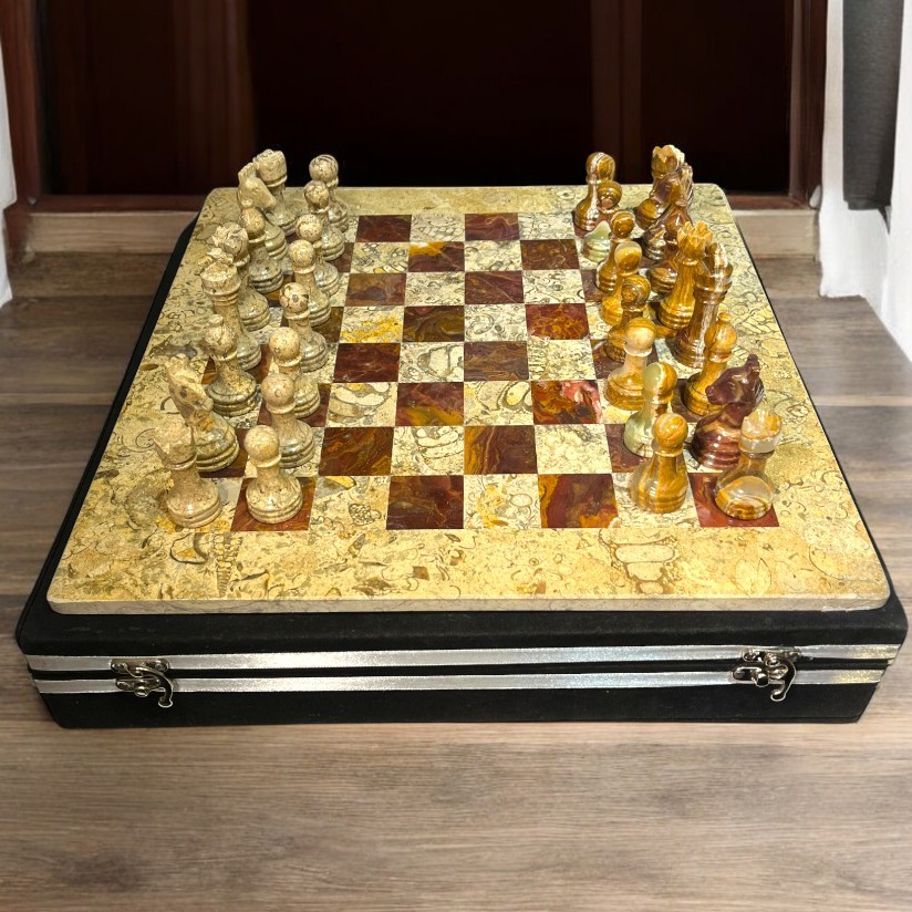 Handmade Luxurious Chess Set 40x40 – Cream and Brown Sophistication