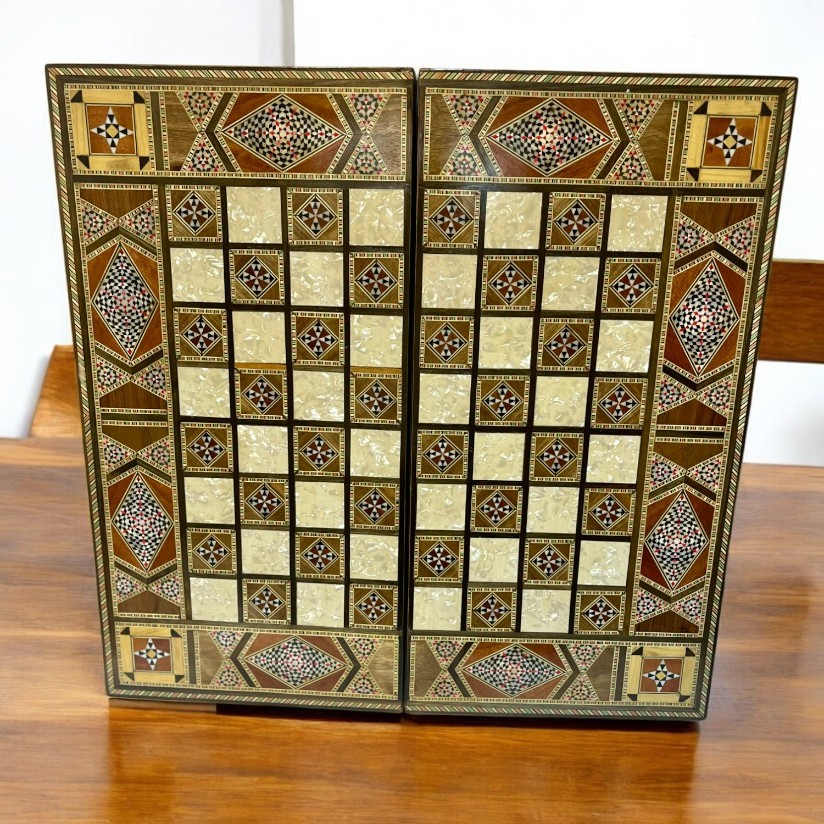 Handcrafted Wooden Backgammon Set with Elegant Mother-of-Pearl Inlay ...