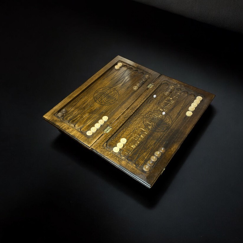 Walnut Wood Handmade Backgammon Set with Elegant Shape - "Istanbul" (12 ...