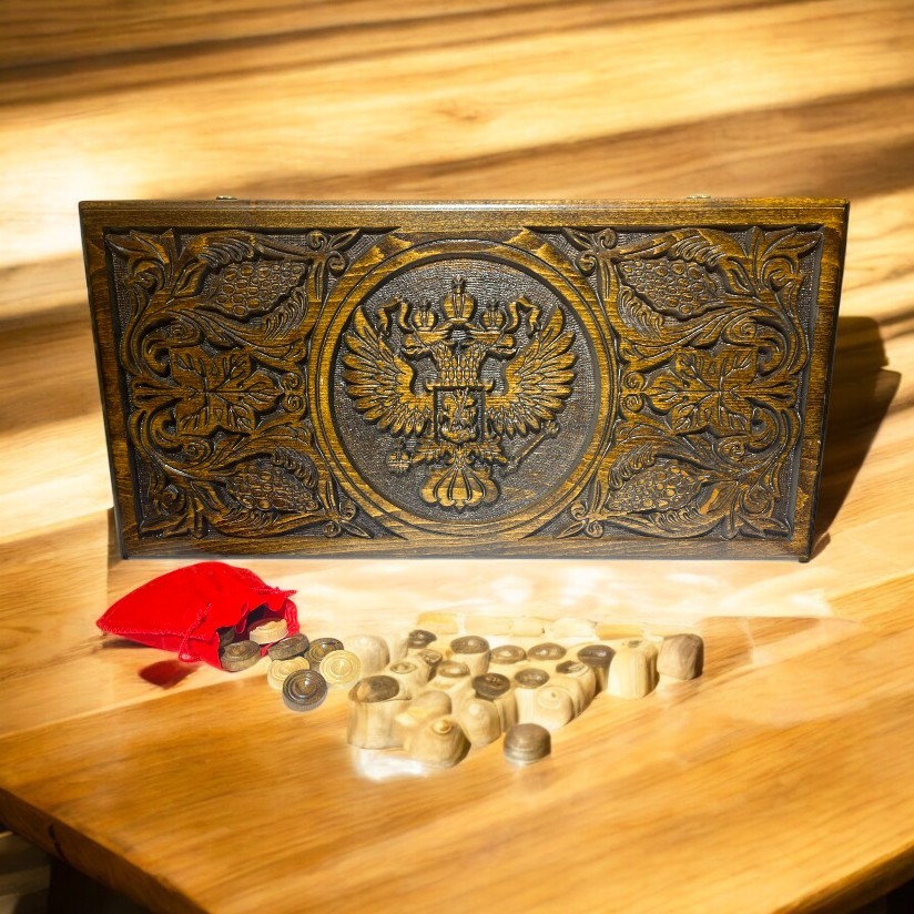 Handmade Walnut Wood Backgammon Set with Elegant Shape - (31x62x7)