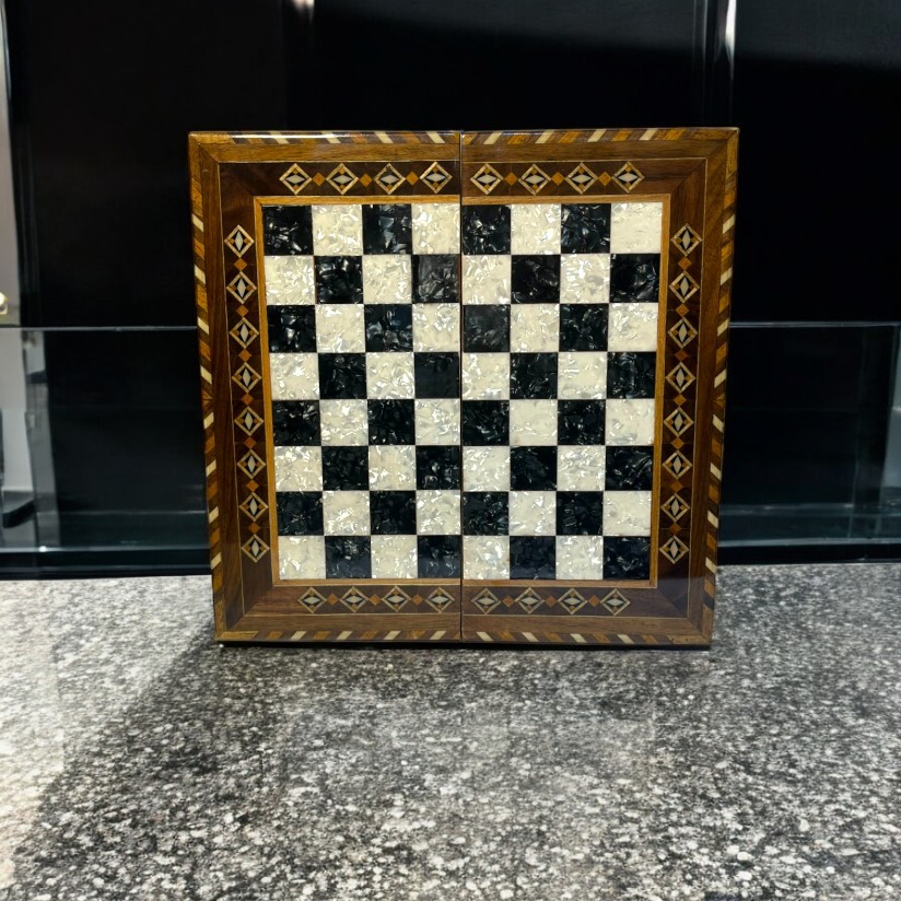 Handmade Black and White Wooden Backgammon and Chess Board - Decorative ...