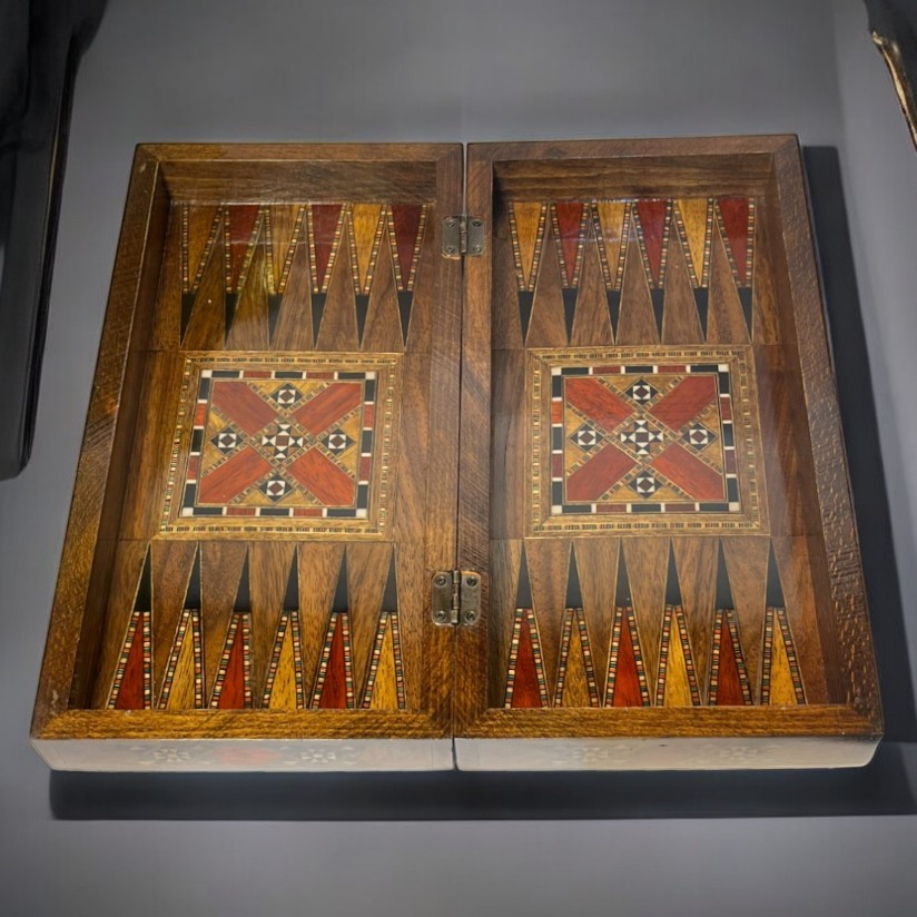 Handmade Light Brown and White Wooden Backgammon and Chess Board ...
