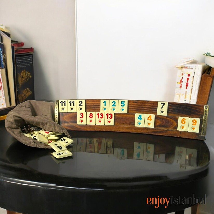 Handmade Okey Set with Amber, Jade, Turquoise, and Mother-of-Pearl ...