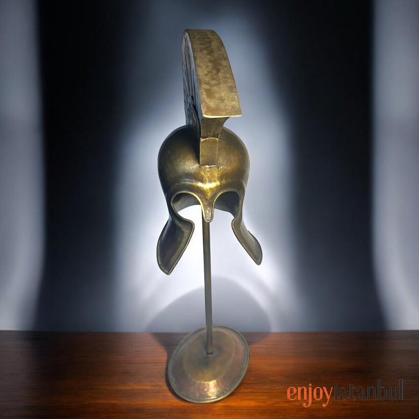 Hand-Hammered Spartan Bronze Helmet – 15x53 cm (5.9x20.8 inches) Timeless Greek Artifact