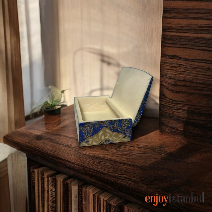 Handmade Iranian Patterned Jewelry Box - Dark Blue & Gold - 9x5x5 cm (3 ...