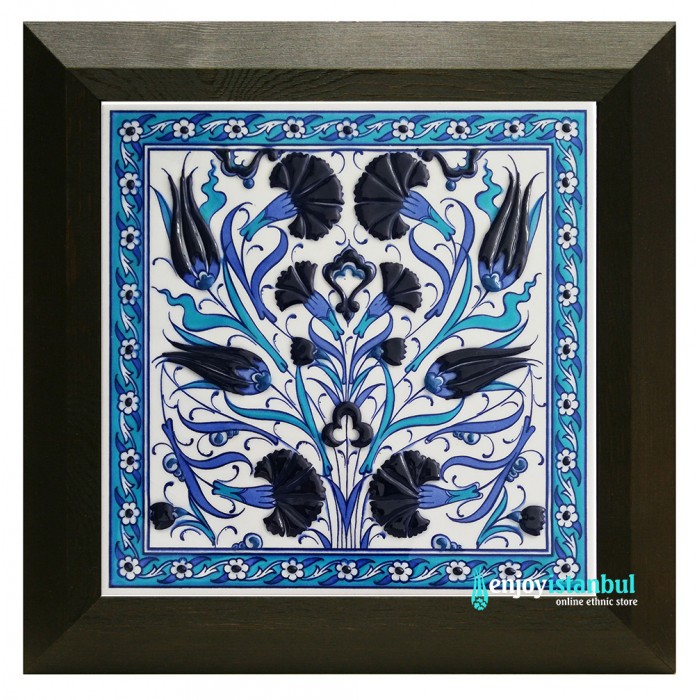 Turkish Iznik Ceramic Tile with Frame - Carnation and Tulip -Wall Decor ...
