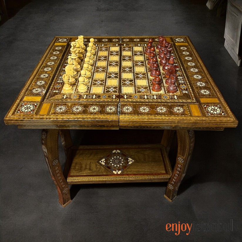 Handmade Foldable Nutwood All-in-One Game Table Set for Backgammonw and ...