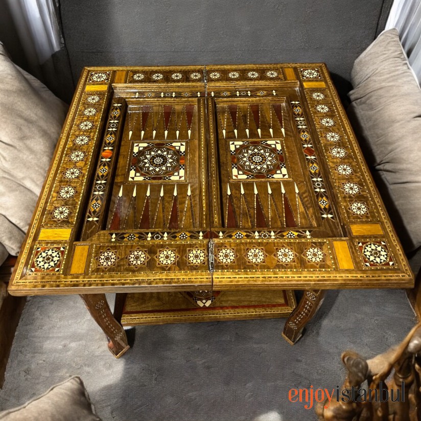 Handmade Foldable Nutwood All-in-One Game Table Set for Backgammonw and ...