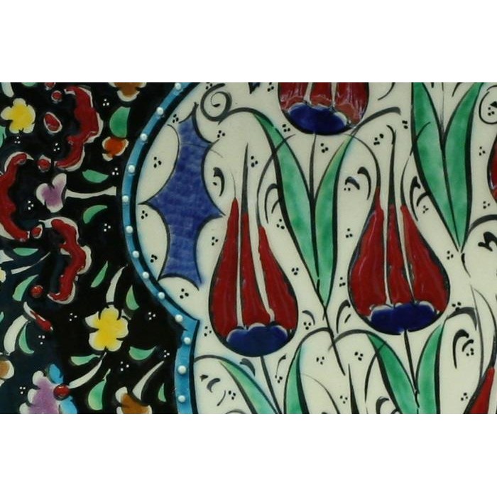 12''/30 cm Hand Painted Iznik Ceramic Relief Plate with Red Colored ...