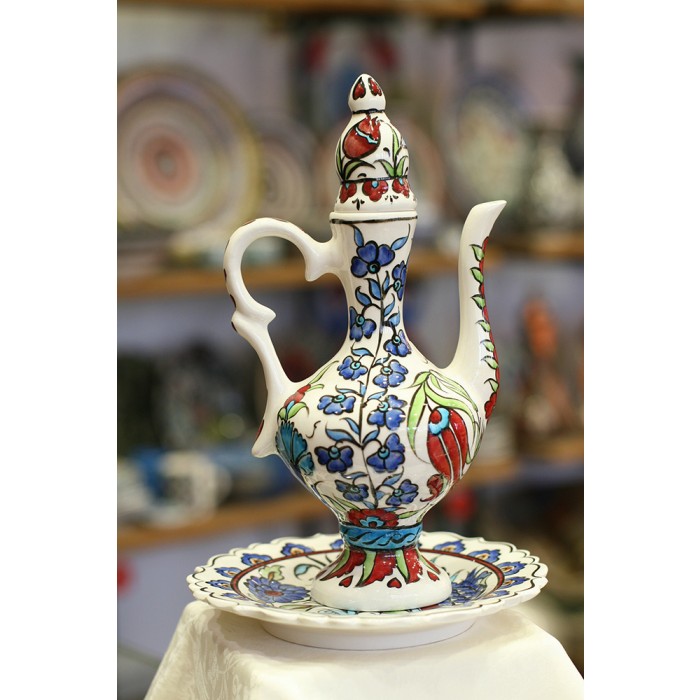 Iznik Design Ceramic Ewer Set with Plate - Tulip Design -Turkish Ewer ...