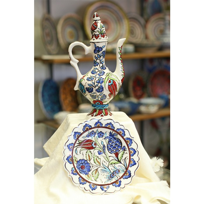 Iznik Design Ceramic Ewer Set with Plate - Tulip Design -Turkish Ewer ...