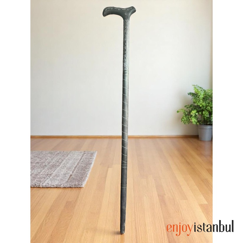 Handcrafted Walnut Walking Stick – 90 cm | Mother-of-Pearl Inlay (Dark ...