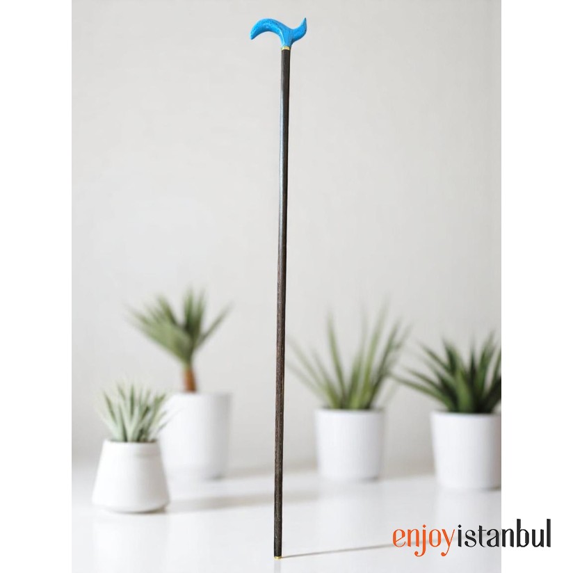 Slim Walnut Walking Stick – 95 cm | Handcrafted with Blue-Toned Handle