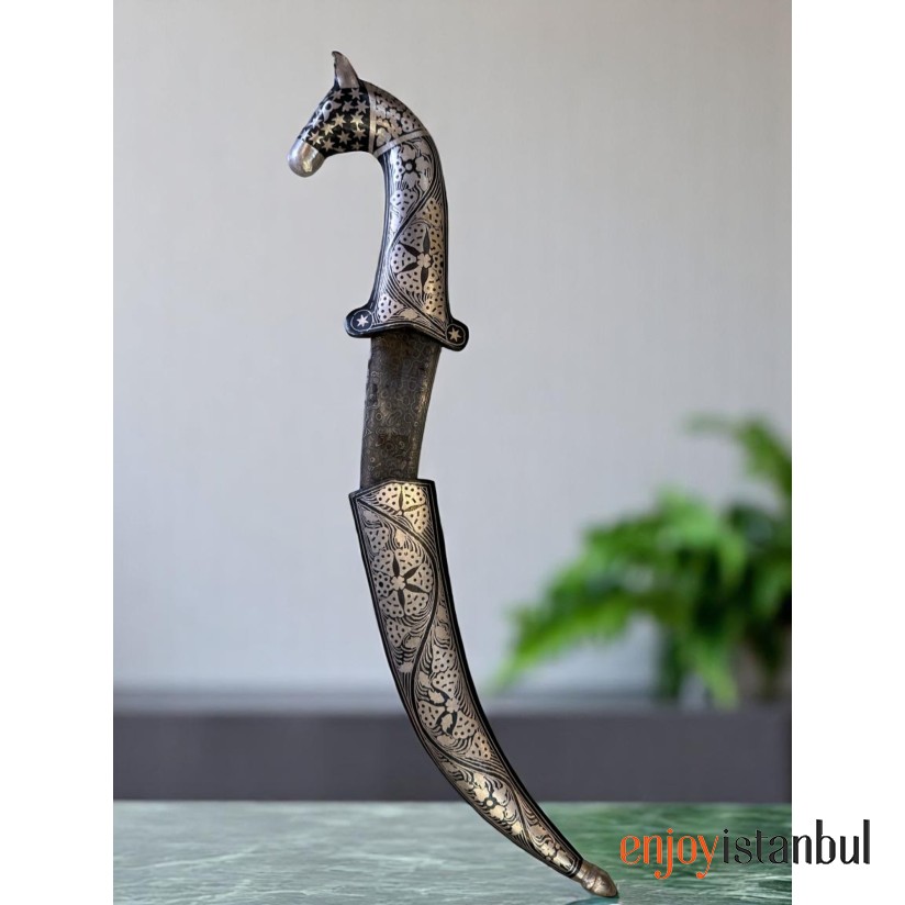 Silver Handcrafted Dagger – Damascus Core & Fully Silver-Clad Body 30cm
