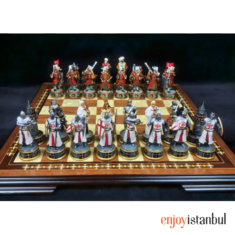 Hand-Painted Byzantium. Knights Templar, Ottoman & Crusader Chess Set ...