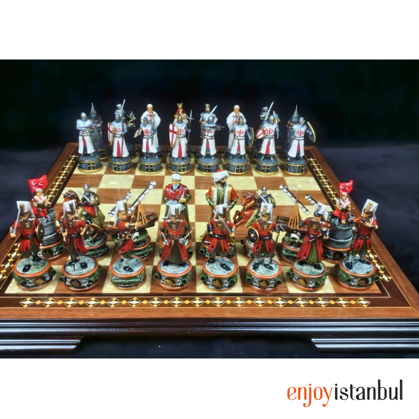 Hand-Painted Byzantium. Knights Templar, Ottoman & Crusader Chess Set ...