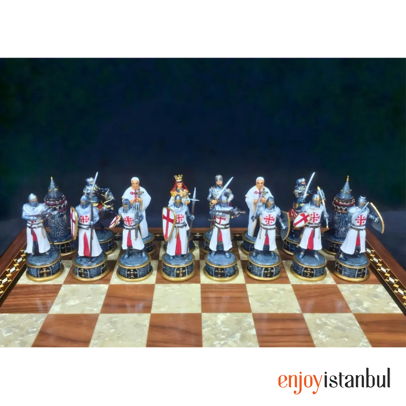 Hand-Painted Byzantium. Knights Templar, Ottoman & Crusader Chess Set ...