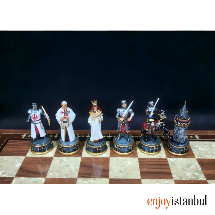 Hand-Painted Byzantium. Knights Templar, Ottoman & Crusader Chess Set ...