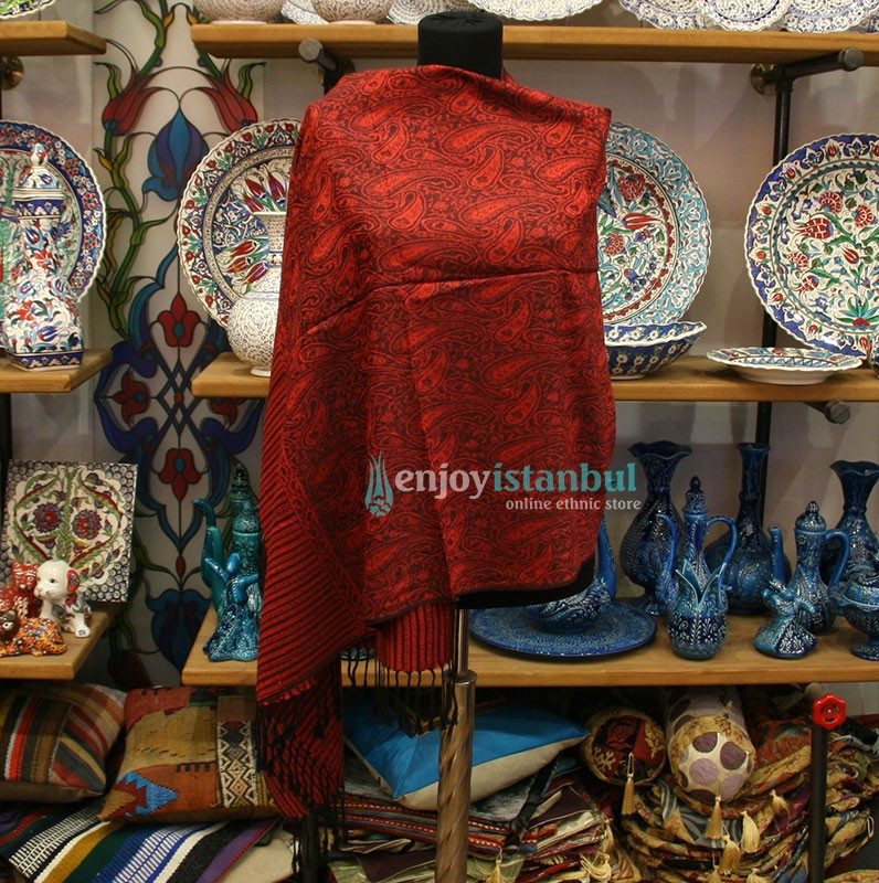 Turkish Shawl - Silky Viscose Red - enjoyistanbul.com